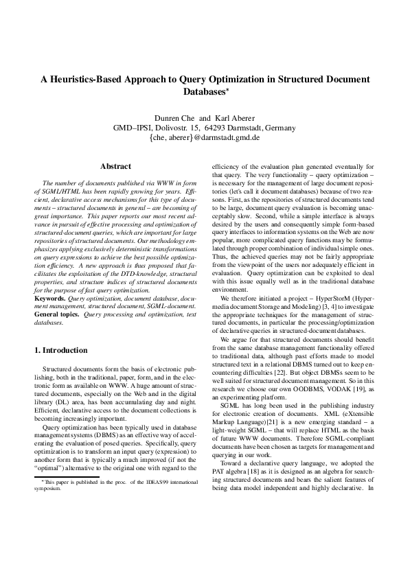 (PDF) Heuristics for Query Optimization in Document Databases