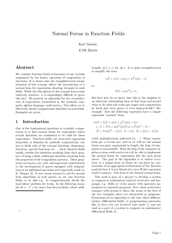 (PDF) Normal forms in function fields