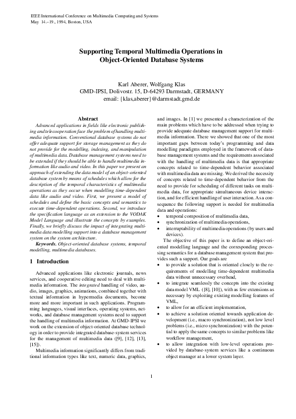 (PDF) Supporting temporal multimedia operations in object-oriented database systems