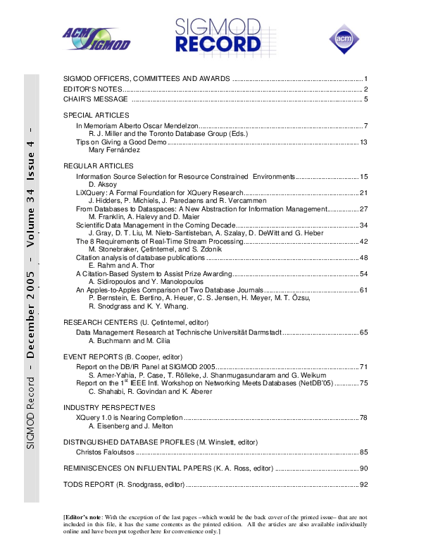 Pdf Report On The First Ieee International Workshop On Networking Meets Databases Netdb05
