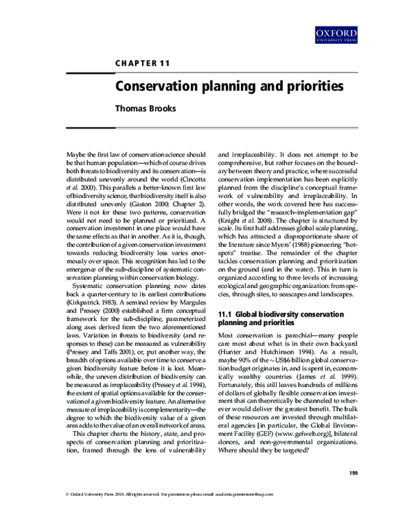(PDF) Conservation planning and priorities
