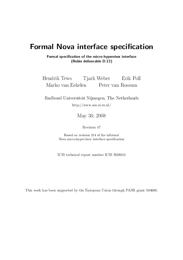 (PDF) Formal Nova interface specification