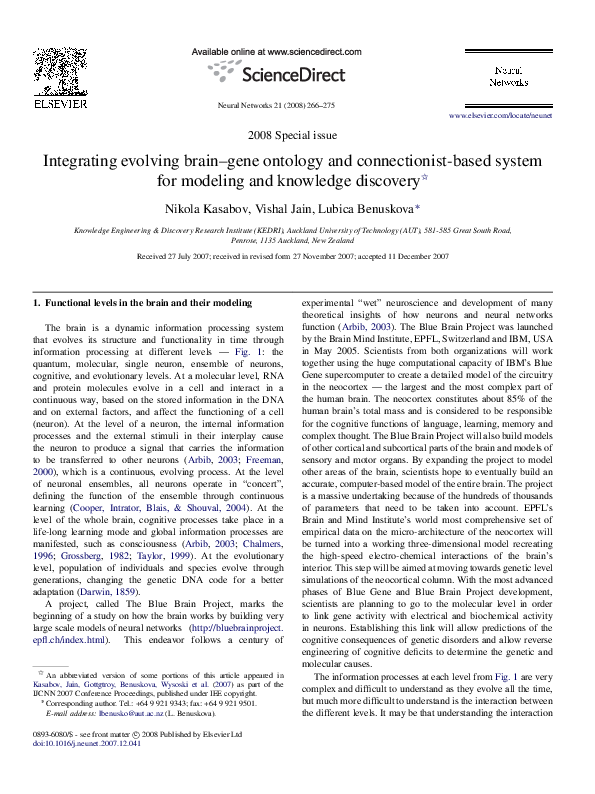 Pdf Integrating Evolving Brain Gene Ontology And Connectionist Based