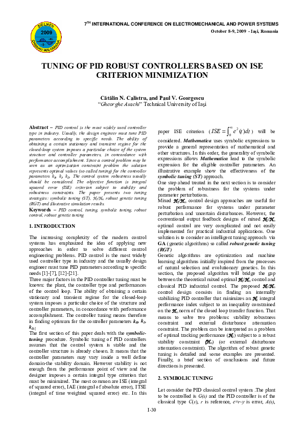 (PDF) TUNING OF PID ROBUST CONTROLLERS BASED ON ISE CRITERION MINIMIZATION