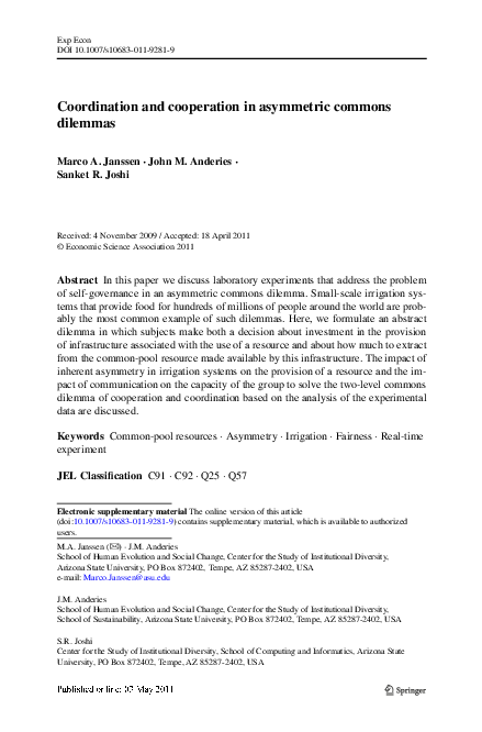 (PDF) Coordination and cooperation in asymmetric commons dilemmas