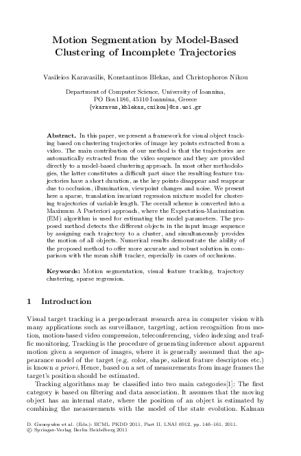 Pdf Motion Segmentation By Model Based Clustering Of Incomplete