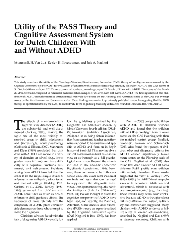 (PDF) Utility of the PASS theory and Cognitive Assessment System for ...