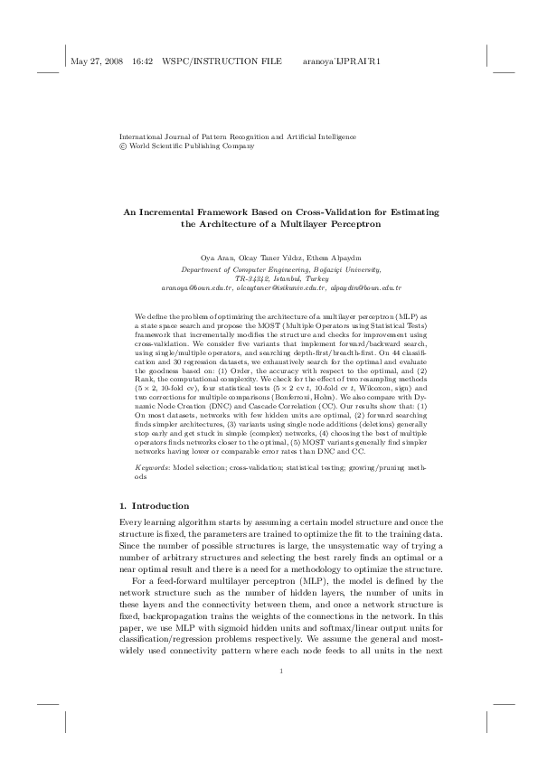 Pdf An Incremental Framework Based On Cross Validation For Estimating The Architecture Of A