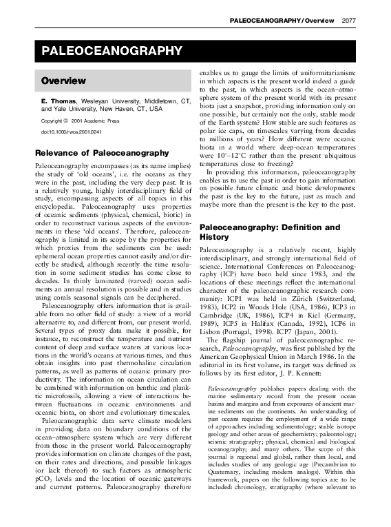 (PDF) Relevance of Paleoceanography