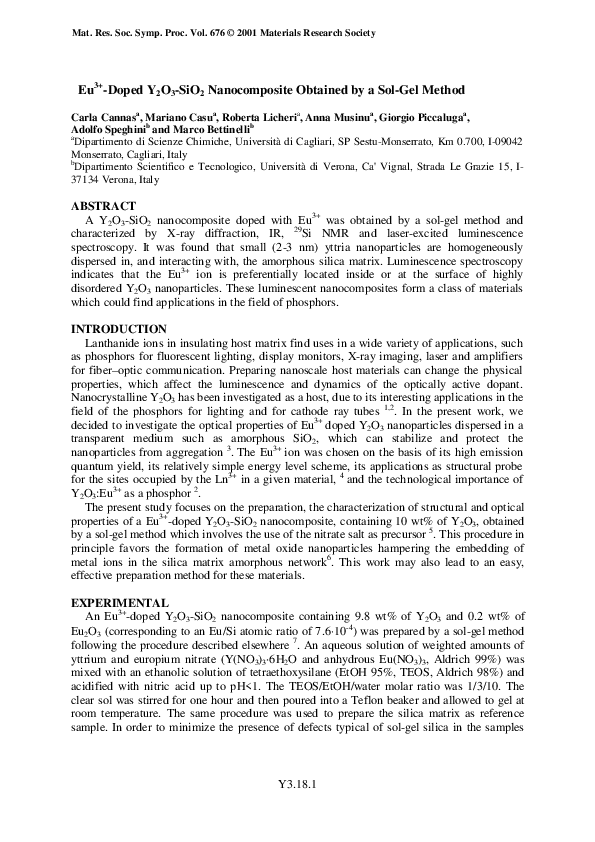 (PDF) Eu3+-Doped Y2O3-SiO2 Nanocomposite Obtained by a Sol-Gel Method