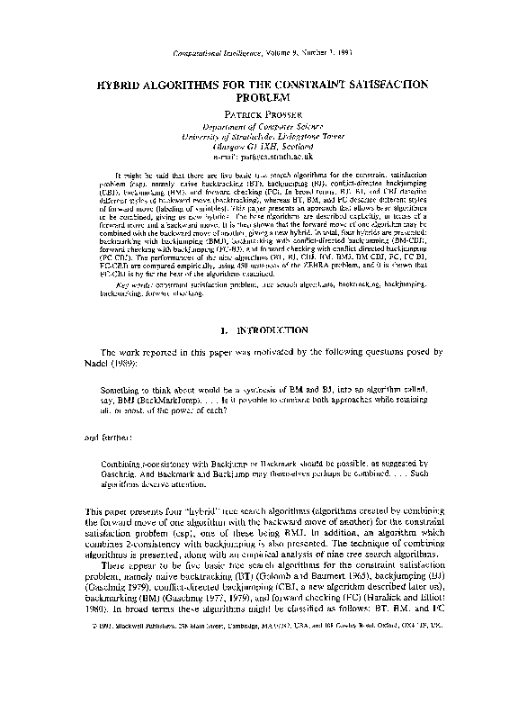 Pdf Hybrid Algorithms For The Constraint Satisfaction Problem