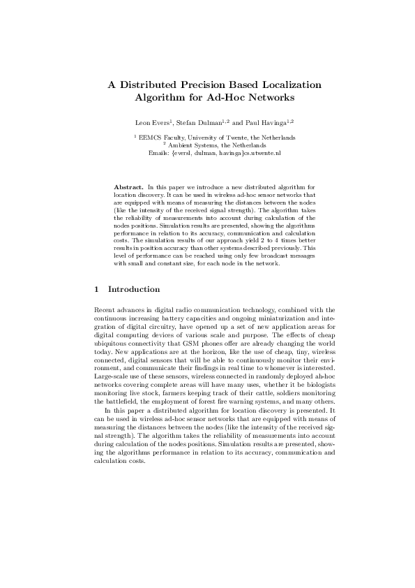 (PDF) A distributed precision based localization algorithm for ad-hoc networks