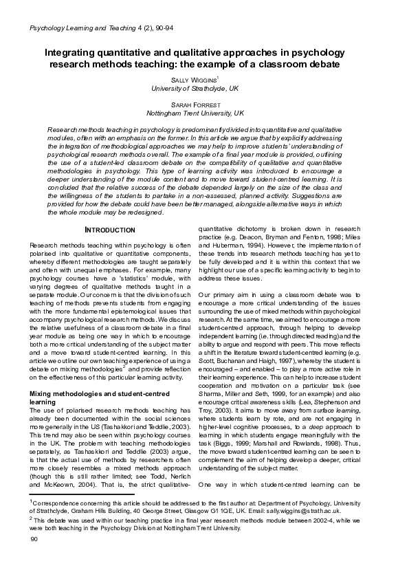 (PDF) Integrating quantitative and qualitative approaches in psychology research methods ...