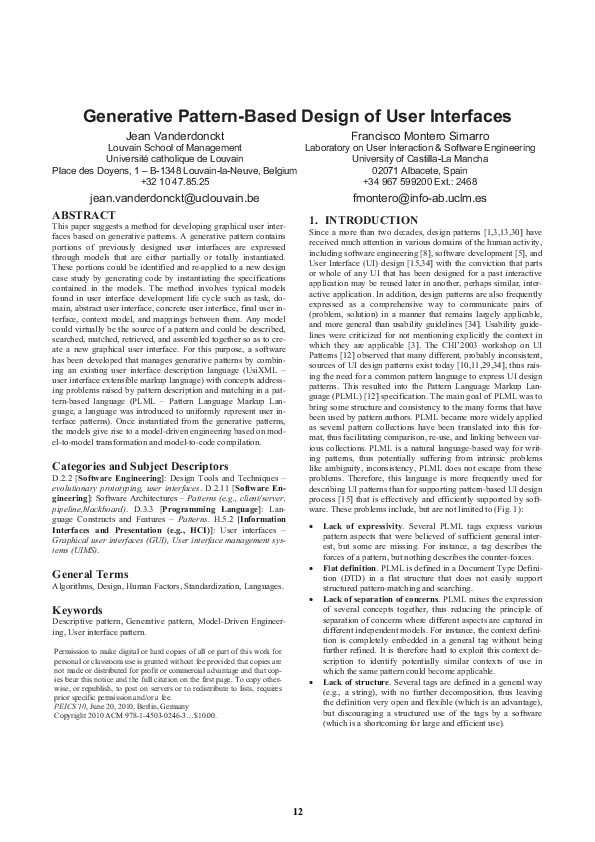 Pdf Generative Pattern Based Design Of User Interfaces