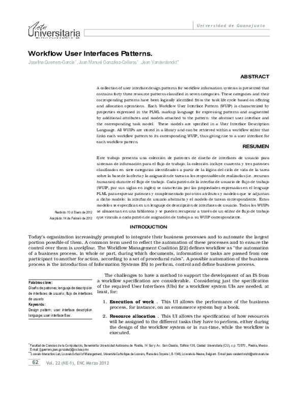 (PDF) Workflow User Interfaces Patterns