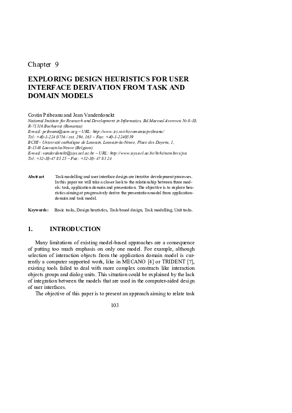 (PDF) Exploring design heuristics for user interface derivation from task and domain models
