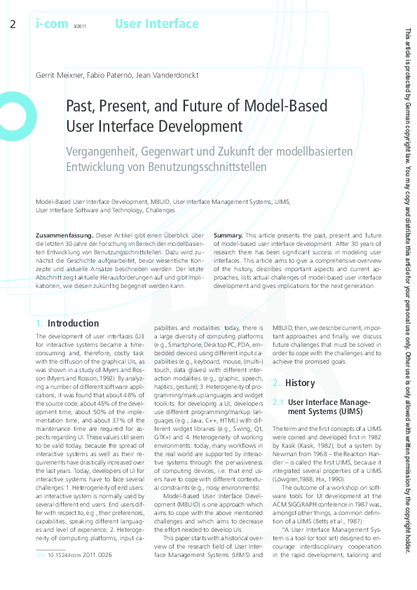 Pdf Past Present And Future Of Model Based User Interface Development