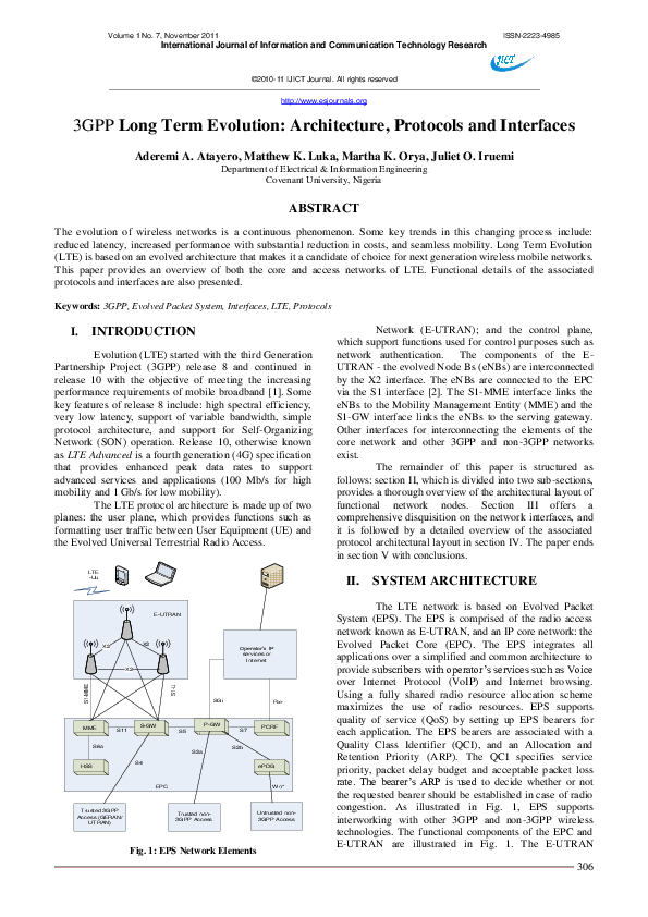 (PDF) 3GPP Long Term Evolution: Architecture, Protocols and Interfaces
