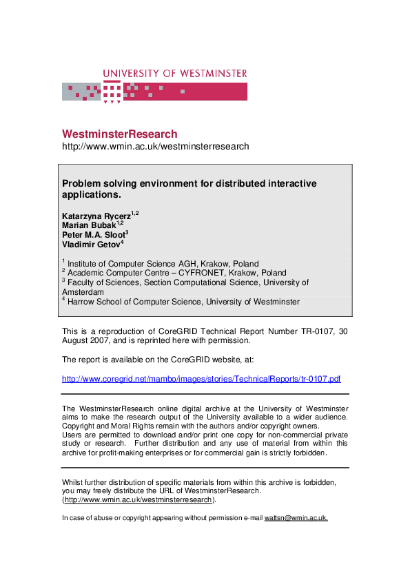 (PDF) Problem solving environment for distributed interactive applications