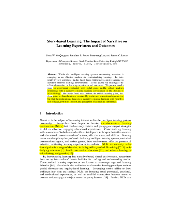 (PDF) Story-based learning: The impact of narrative on learning ...