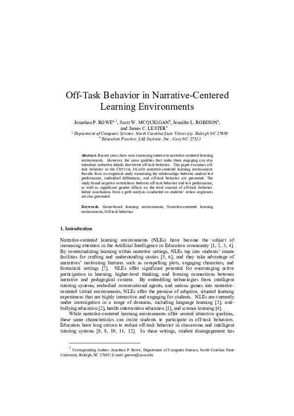 (PDF) Off-task behavior in narrative-centered learning environments