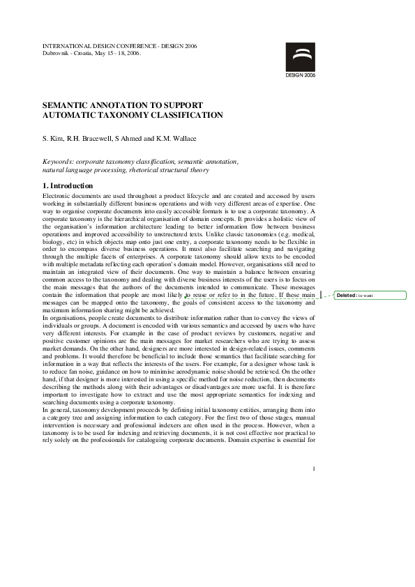 (PDF) Semantic annotation to support automatic taxonomy classification
