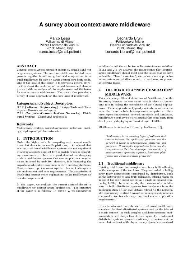 (PDF) A survey about context-aware middleware