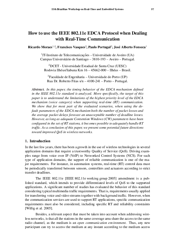 Pdf How To Use The Ieee 80211e Edca Protocol When Dealing With Real