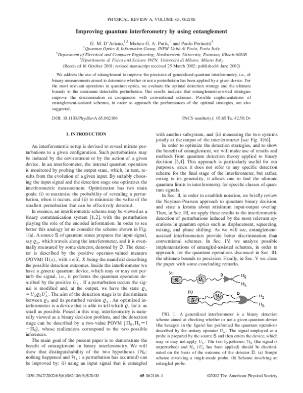 (PDF) Improving quantum interferometry by using entanglement