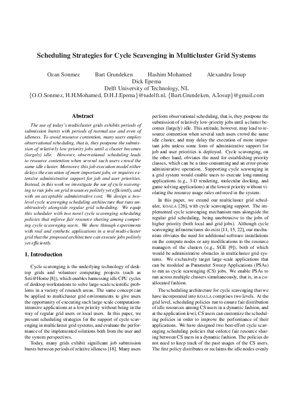 (PDF) Scheduling strategies for cycle scavenging in multicluster grid ...