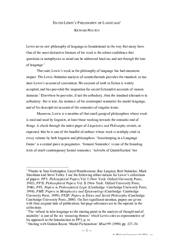 (PDF) David Lewis's philosophy of language