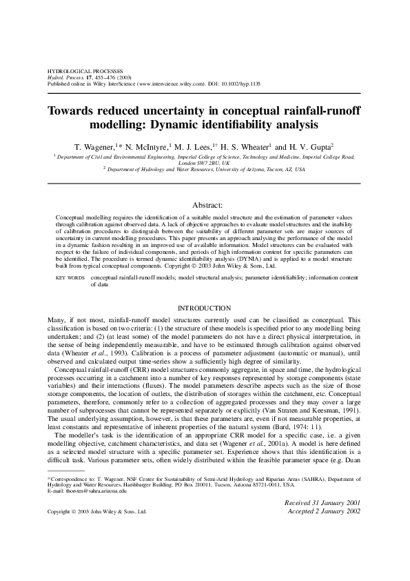(PDF) Towards reduced uncertainty in conceptual rainfall‐runoff modelling: Dynamic ...
