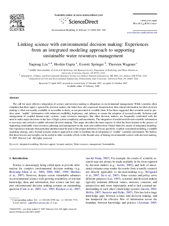 (PDF) Linking science with environmental decision making: Experiences ...