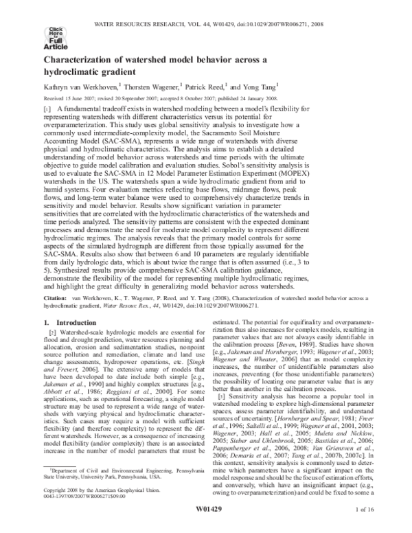 (PDF) Characterization of watershed model behavior across a ...