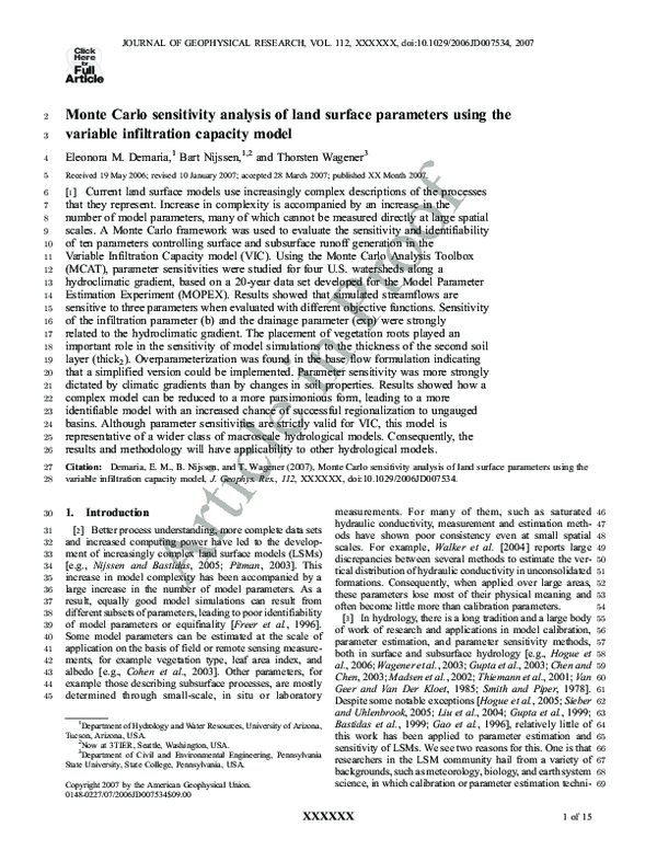 (PDF) Monte Carlo sensitivity analysis of land surface parameters using the Variable ...