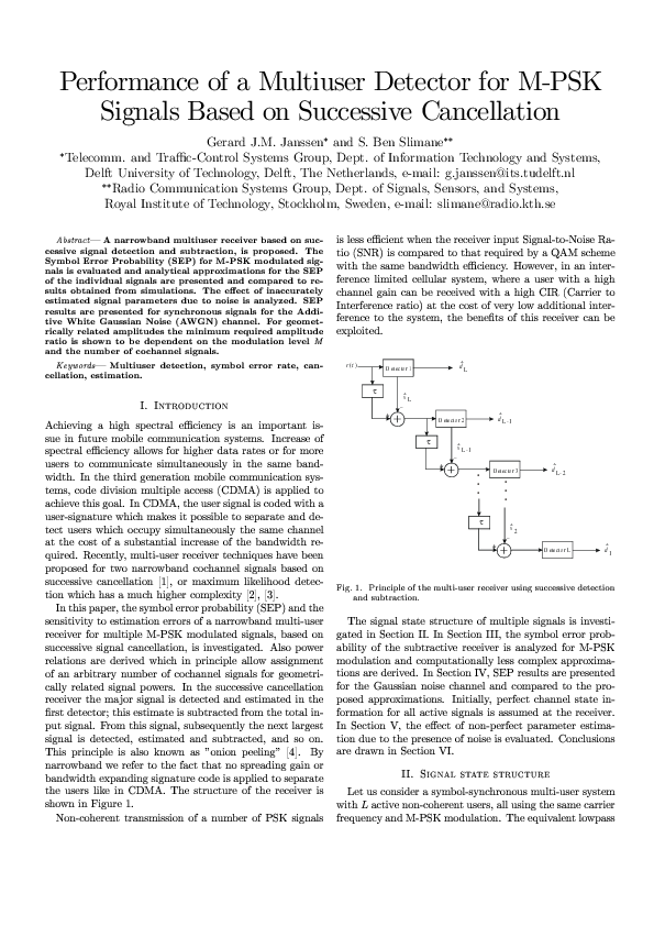 (PDF) Performance of a multiuser detector for M-PSK signals based on successive cancellation