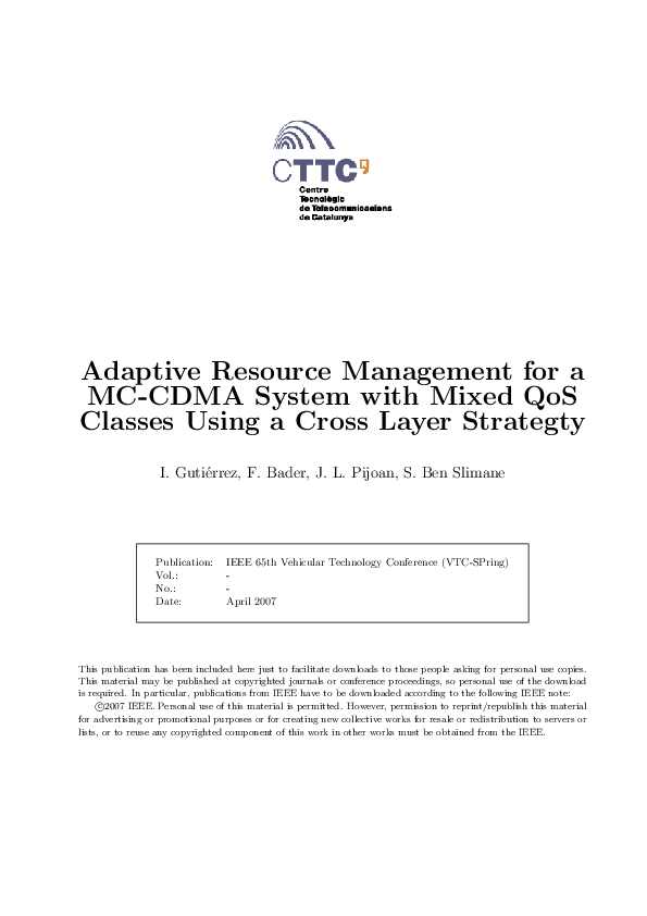 Pdf Adaptive Resource Management For A Mc Cdma System With Mixed Qos Classes Using A Cross
