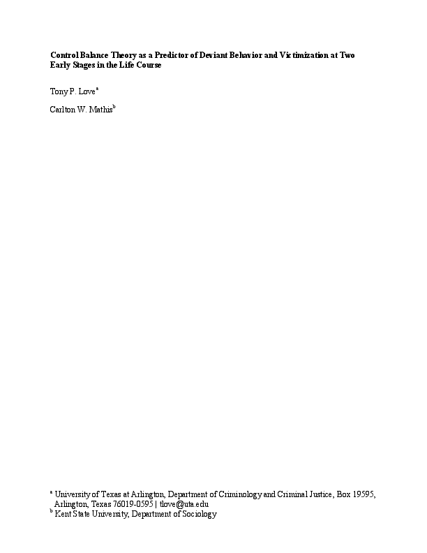 (PDF) Control Balance Theory as a Predictor of Deviant Behavior and ...