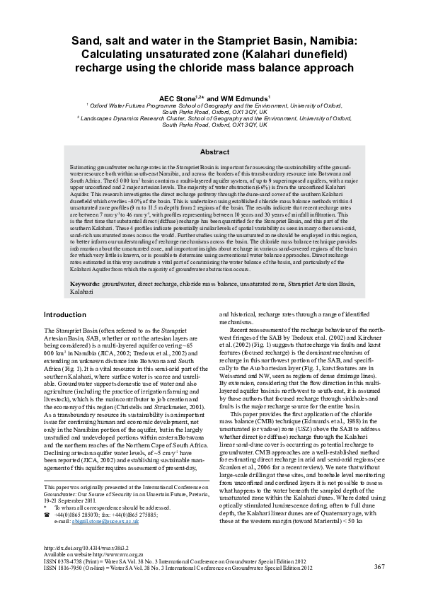 (PDF) Sand, salt and water in the Stampriet Basin,Namibia: Calculating ...