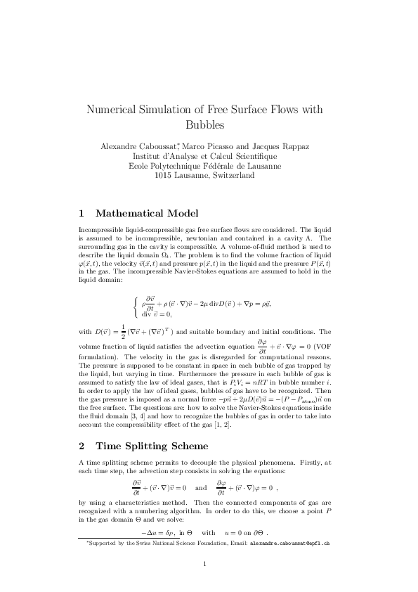 (PDF) Numerical Simulation of Free Surface Flows with Bubbles
