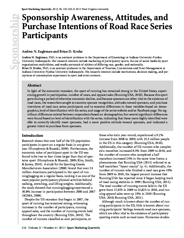 (PDF) Sponsorship Awareness, Attitudes Toward Sponsors, and Purchase ...