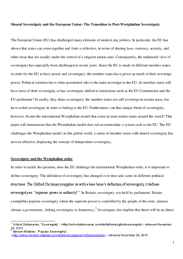 (DOC) Shared Sovereignty and the European Union: The Transition to Post ...