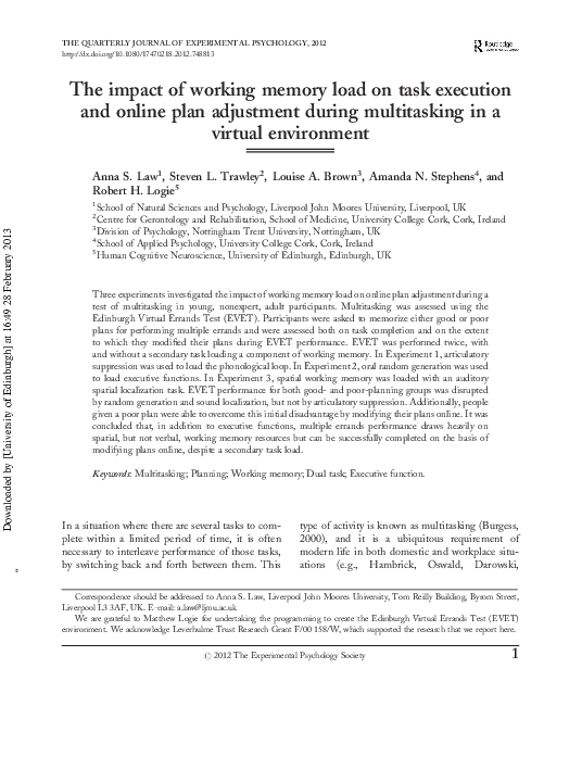 (PDF) The impact of working memory load on task execution and on-line ...