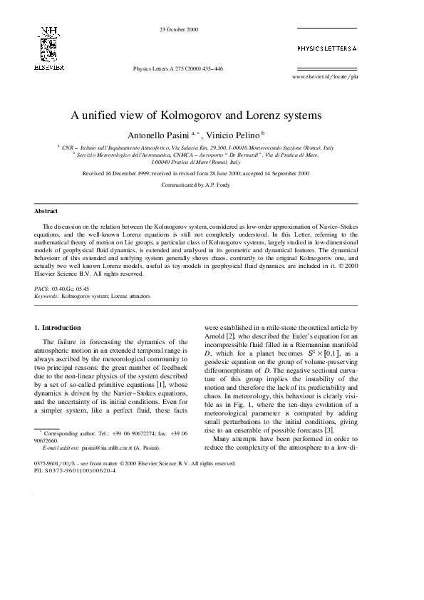 (PDF) A unified view of Kolmogorov and Lorenz systems