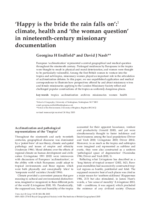 (PDF) "Happy is the bride the rain falls on": climate, health and "the ...