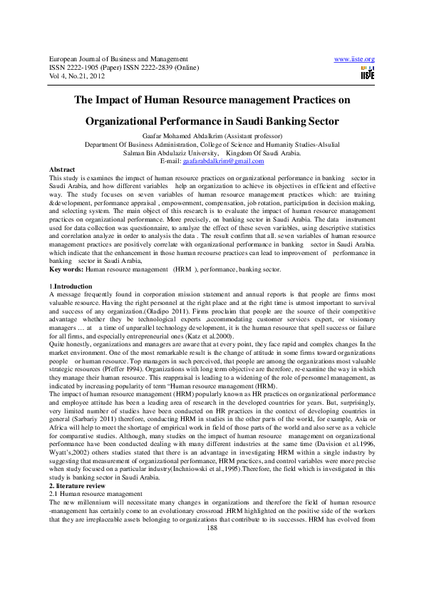 (PDF) The Impact Of Human Resource management Practices On ...