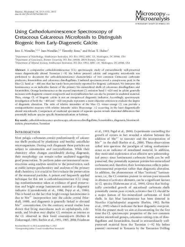 (PDF) Using cathodoluminescence spectroscopy of Cretaceous calcareous ...