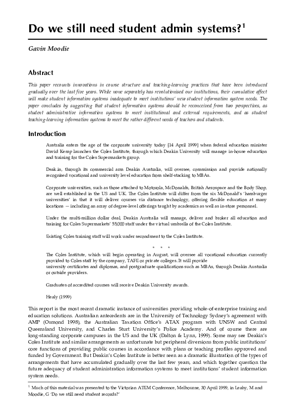 (PDF) Do we still need student admin systems?