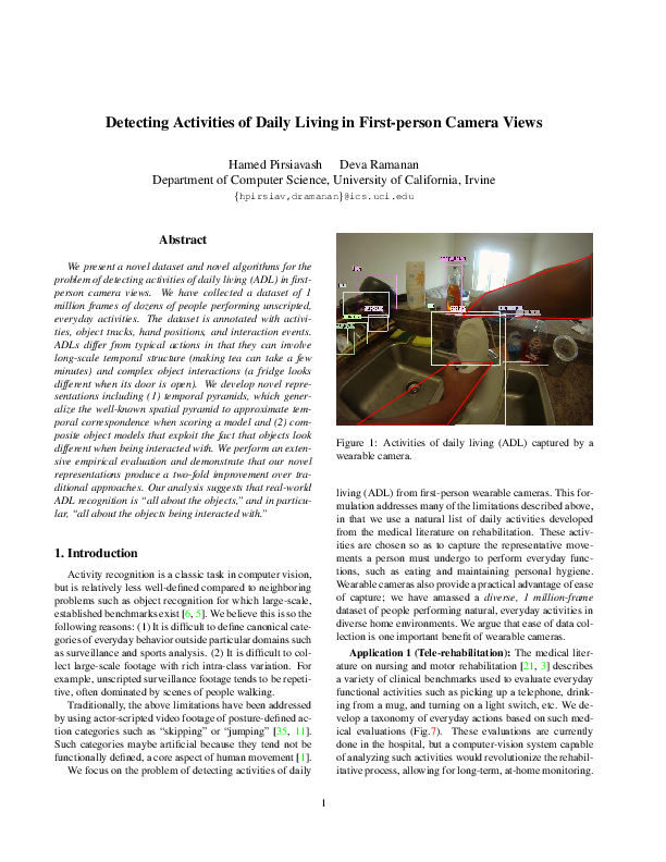 Pdf Detecting Activities Of Daily Living In First Person Camera Views