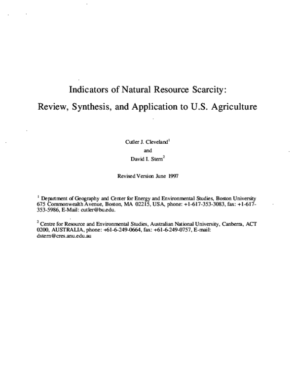 (PDF) Indicators of natural resource scarcity: review, synthesis, and ...